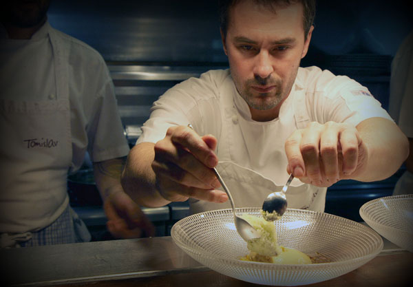Plating up dessert at Tomislav Restaurant